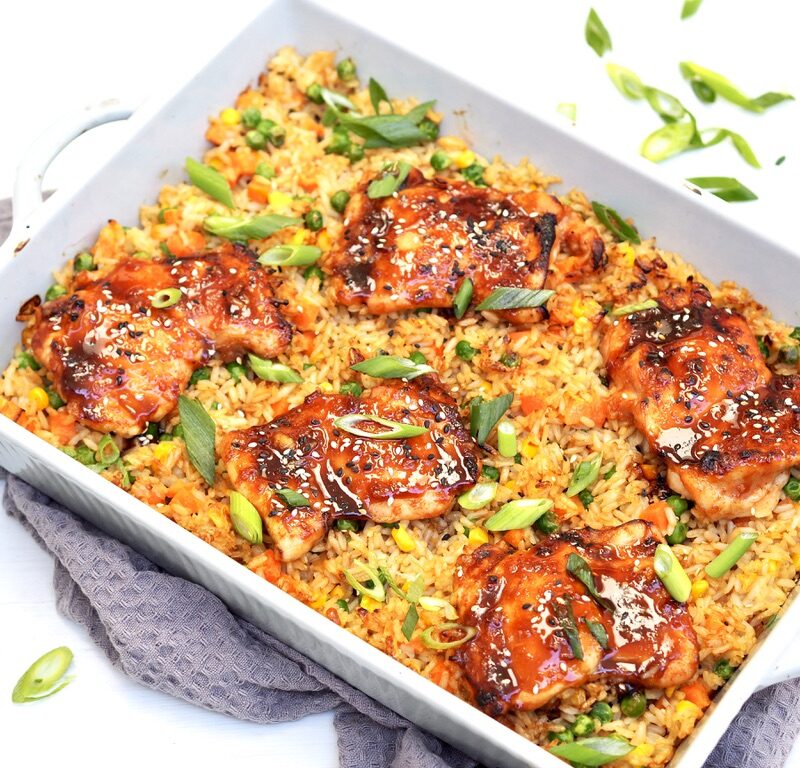 One Tray Sticky Chicken with Fried Rice - Healthy Recipes by Lyndi Cohen
